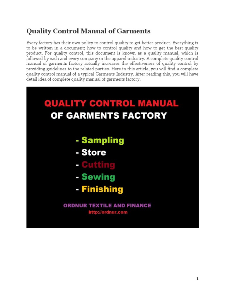 Garment Quality Control Manual | PDF | Textiles