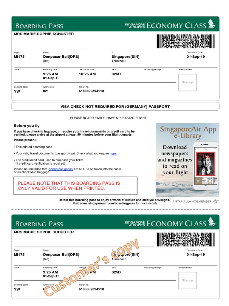 Please Note That This Boarding Pass Is Only Valid For Use When Printed ...