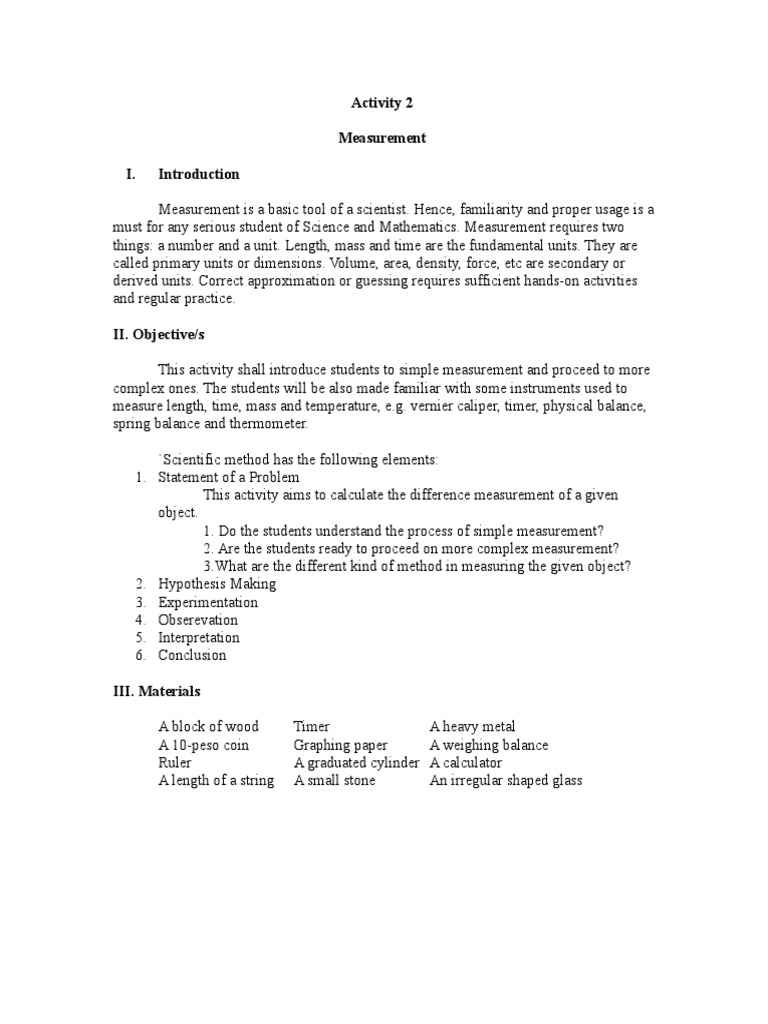 Activity 2 Measurement Group# | PDF | Volume | Length