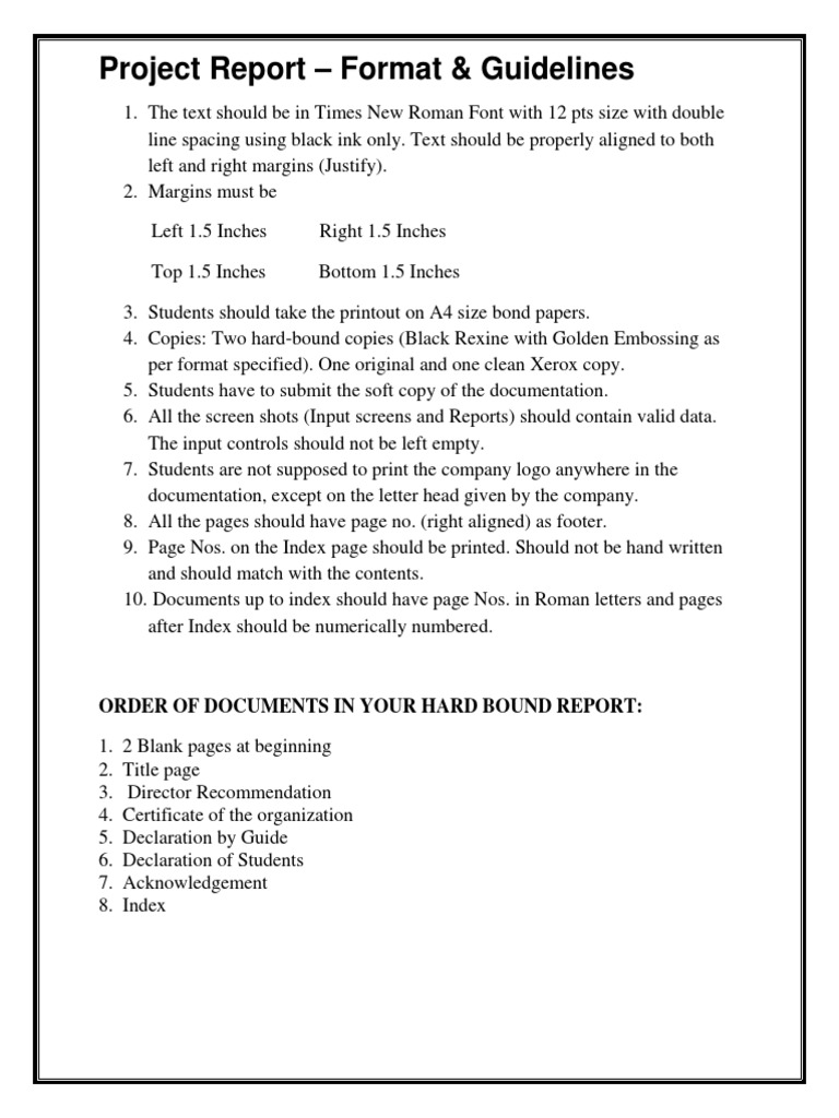 Project Report - Format & Guidelines: Order of Documents in Your Hard ...