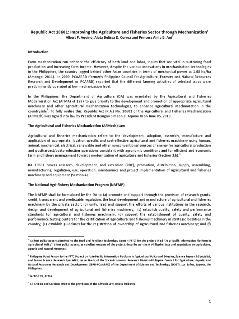 Republic Act 10601: Improving The Agriculture and Fisheries Sector ...