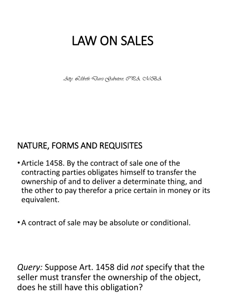 Sales | PDF | Business Law | Legal Concepts