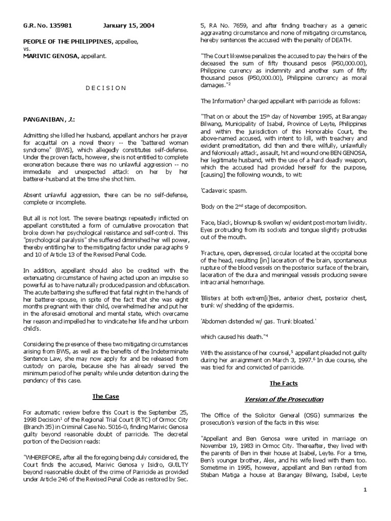 Marivic Genosa Parricide Case Decision | PDF | Domestic Violence ...