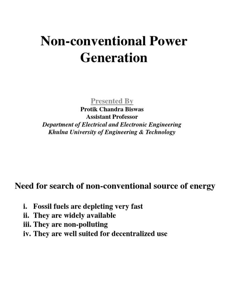 Non-Conventional Power Generation | PDF | Electric Current | Wind Power