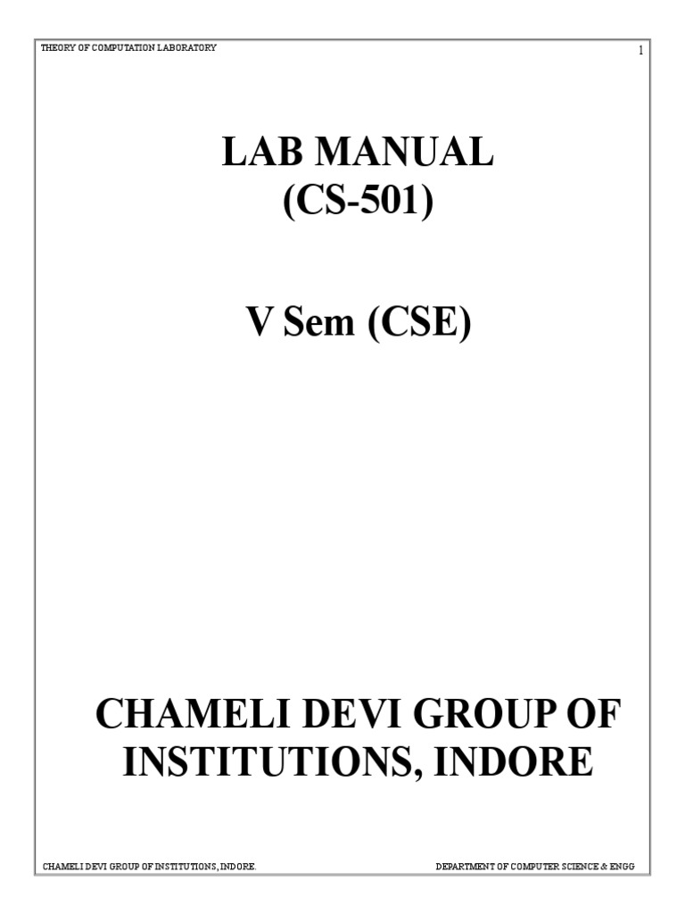CS 501 TOC Student 'S Lab Manual ODD Experiment 1 & 2 (1) - 1563252281 | PDF | Theory Of ...
