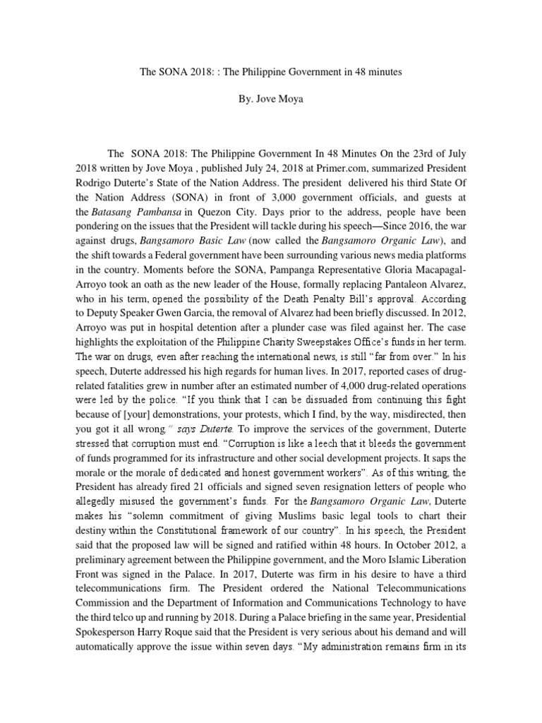 The Sona 2018 | PDF | Rodrigo Duterte | President Of The Philippines