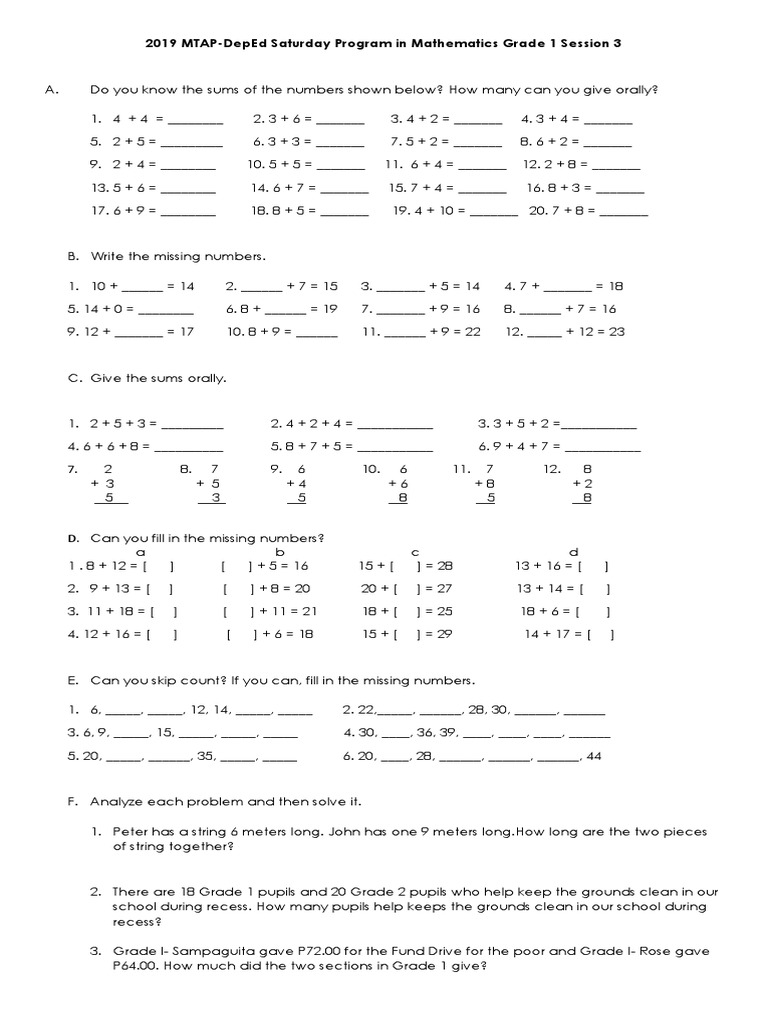 2019 MTAP-DepEd Math Program Grade 1 | PDF | Teaching Mathematics