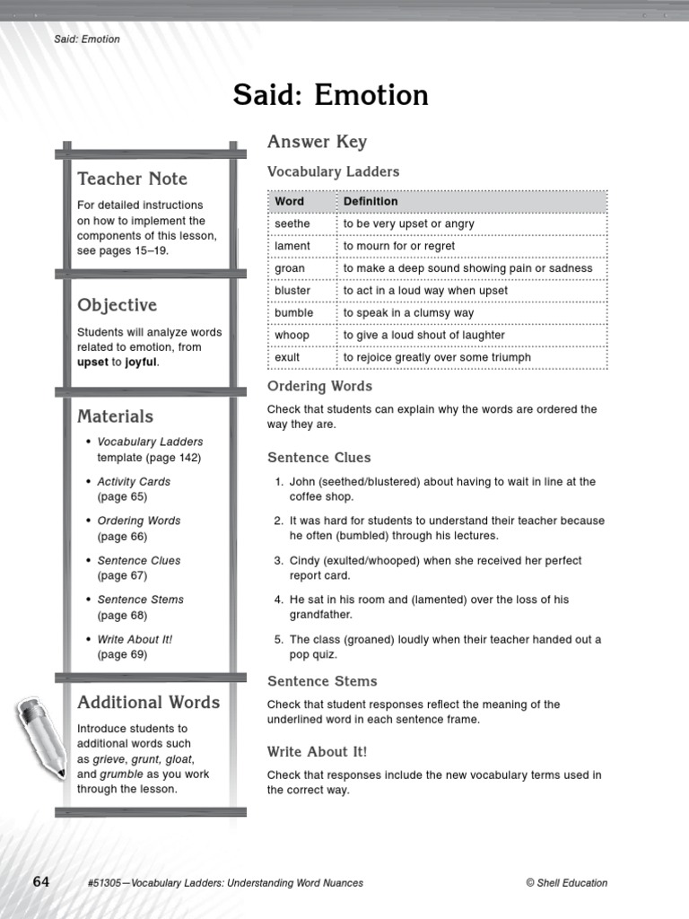 Vocabulary Ladders - Grade 6 - Said Emotion | PDF | Psychological ...