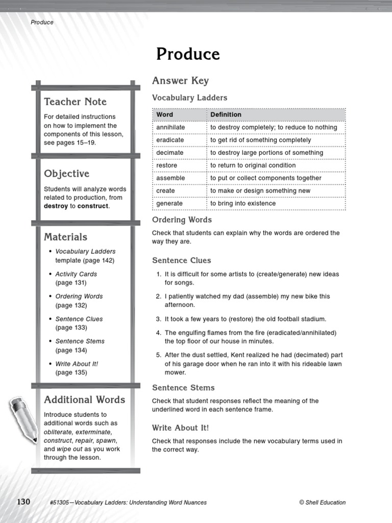 Vocabulary Ladders - Grade 6 - Produce | PDF | Vocabulary | Cognitive ...