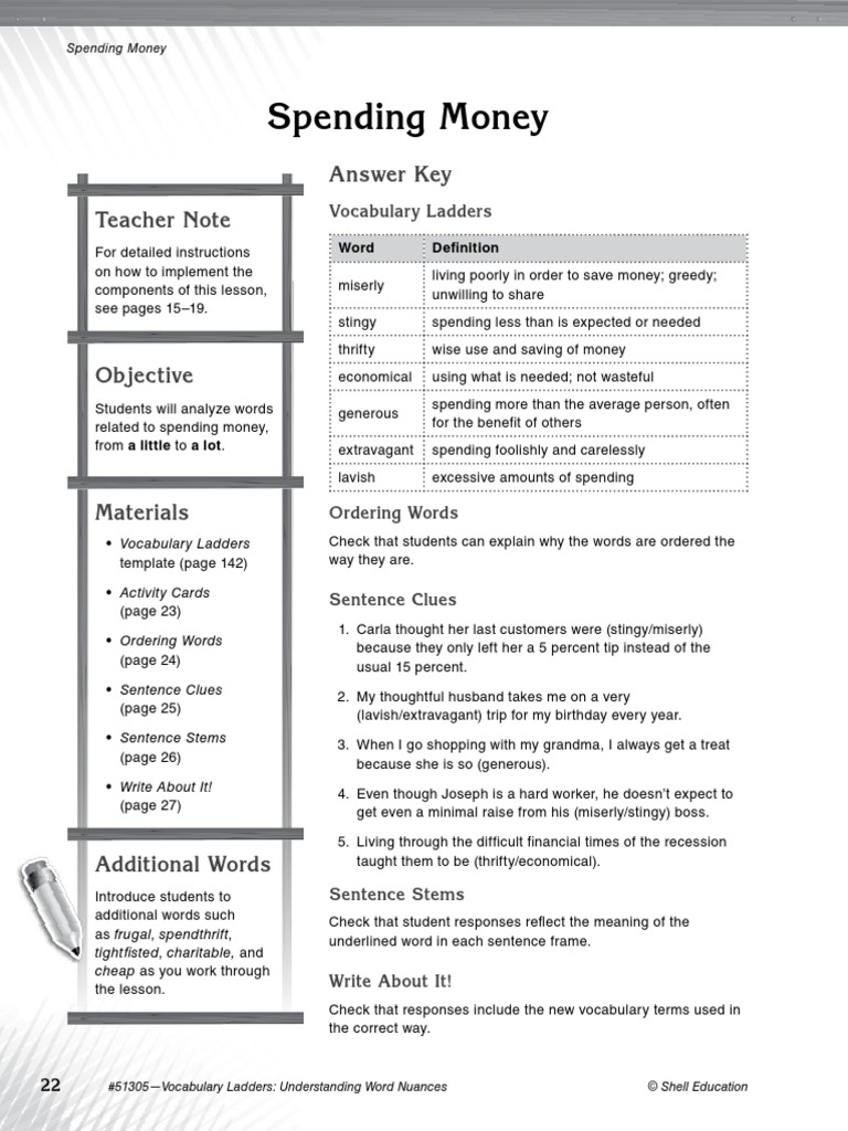Vocabulary Ladders - Grade 6 - Spending Money | PDF | Vocabulary | Money