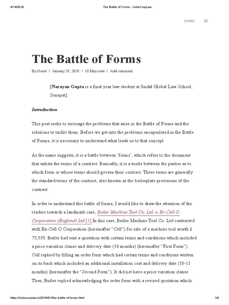 The Battle of Forms - IndiaCorpLaw PDF | PDF | Offer And Acceptance ...