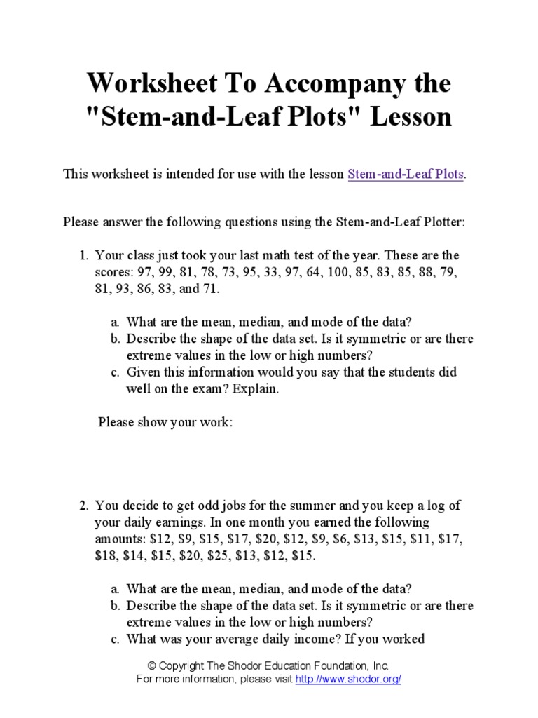 Stem-and-Leaf Plots Lesson Companion PDF | PDF | Mode (Statistics) | Median
