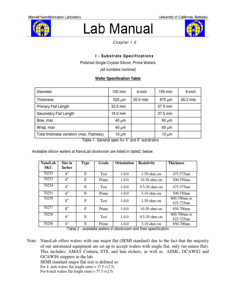 I Substrate Specifications Pdf Wafer Electronics Semiconductors