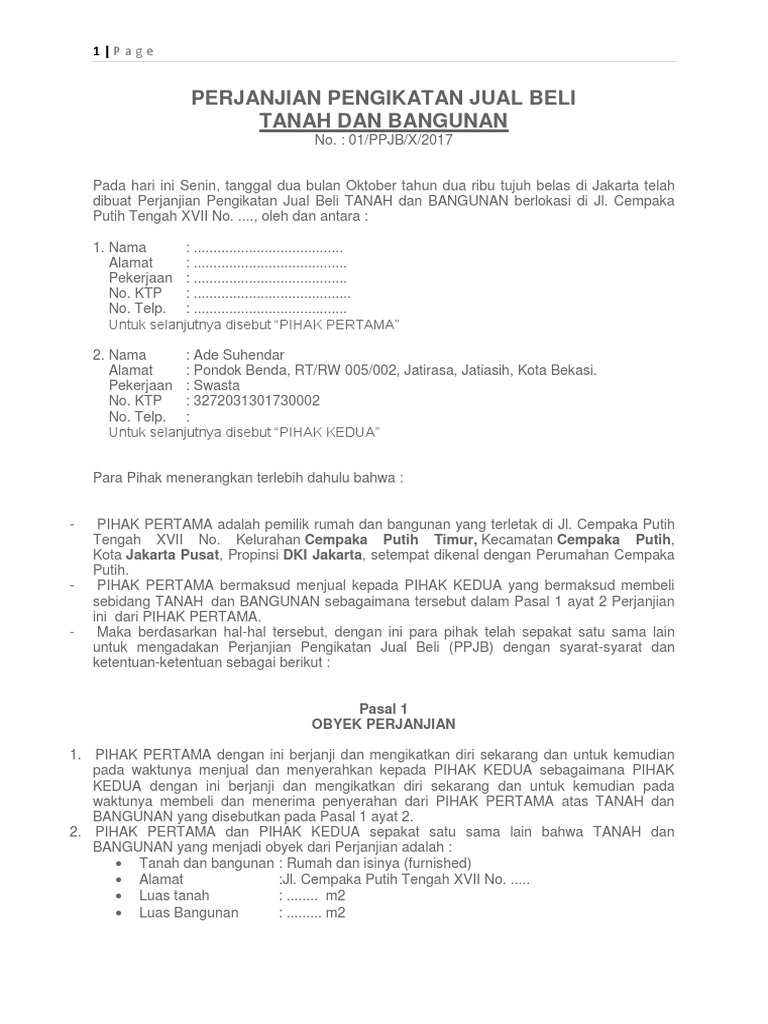 PPJB Tanah & Bangunan Jakarta 2017 | PDF | Hukum