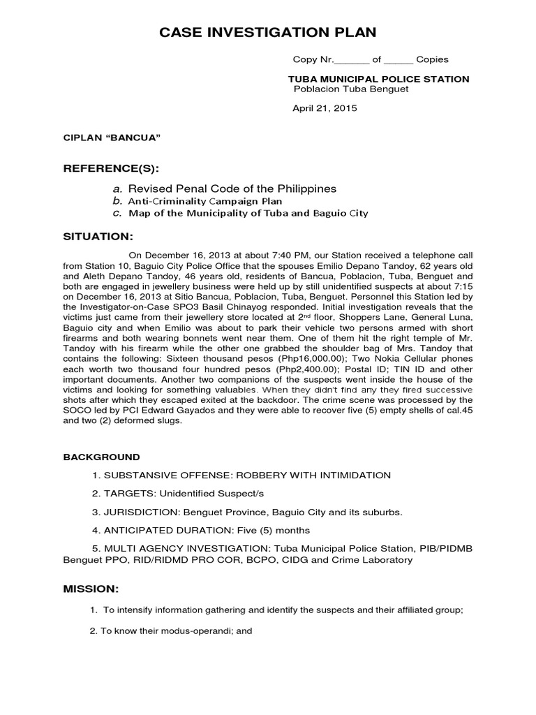 Case Investigation Plan: Reference (S) | PDF | Arrest | Police