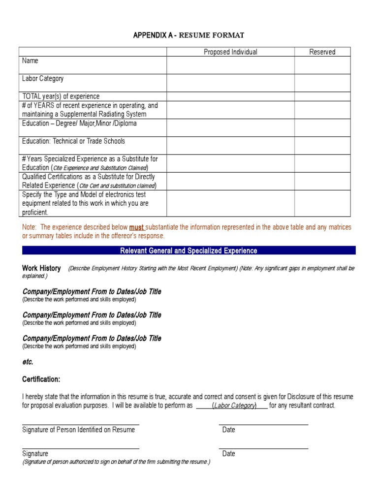 Or Summary Tables Include in The Offereor's Response.: Relevant General ...