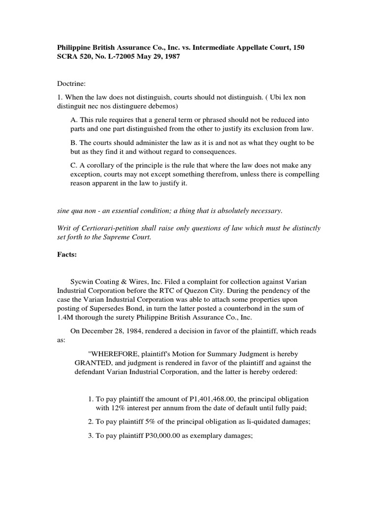 Philippine British Assurance Co | PDF | Judgment (Law) | Separation Of ...