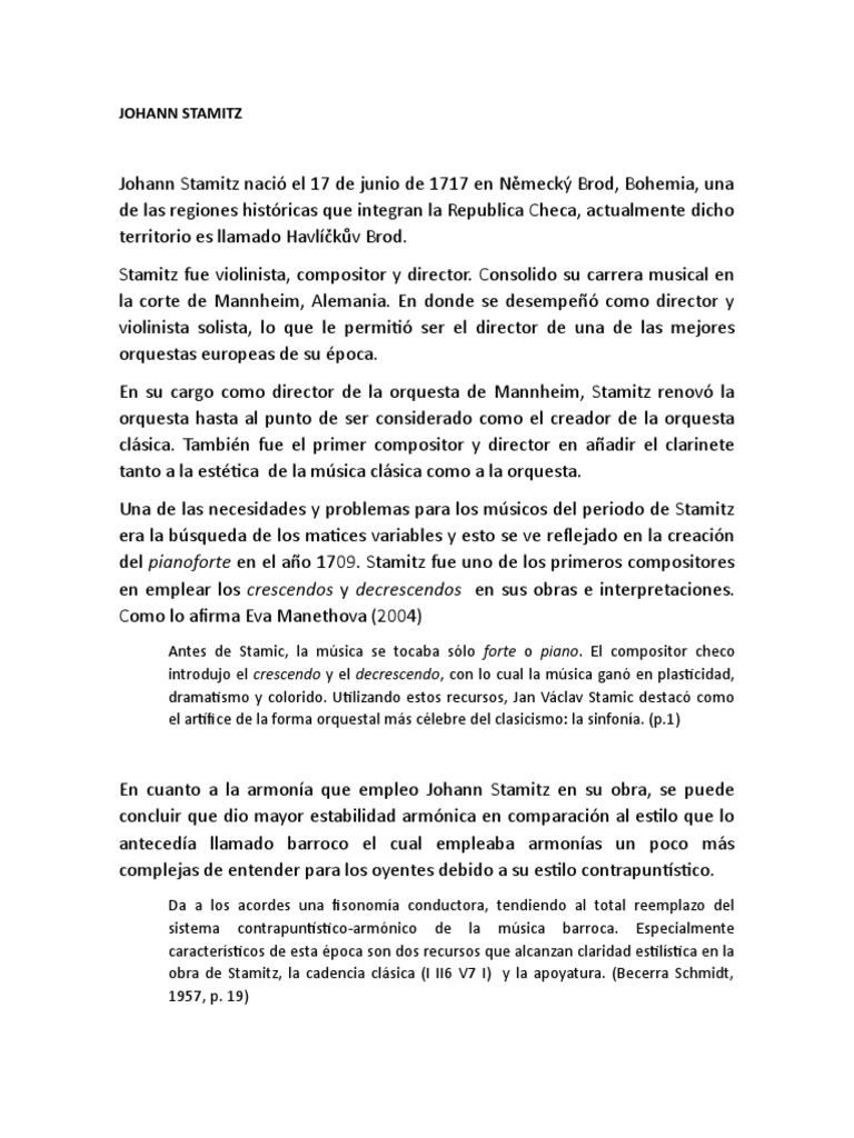 Johann Stamitz Biografia | PDF | Orquestas | Música clásica