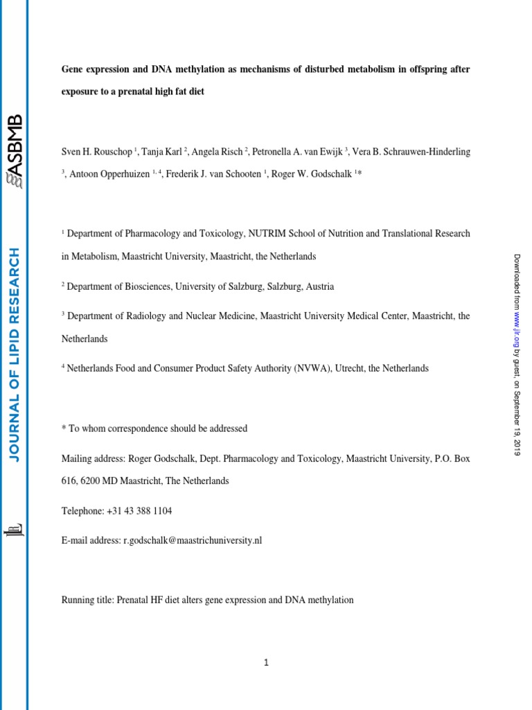 Gene Expression and DNA Methylation As Mechanisms of Disturbed Metabolism in Offspring After ...