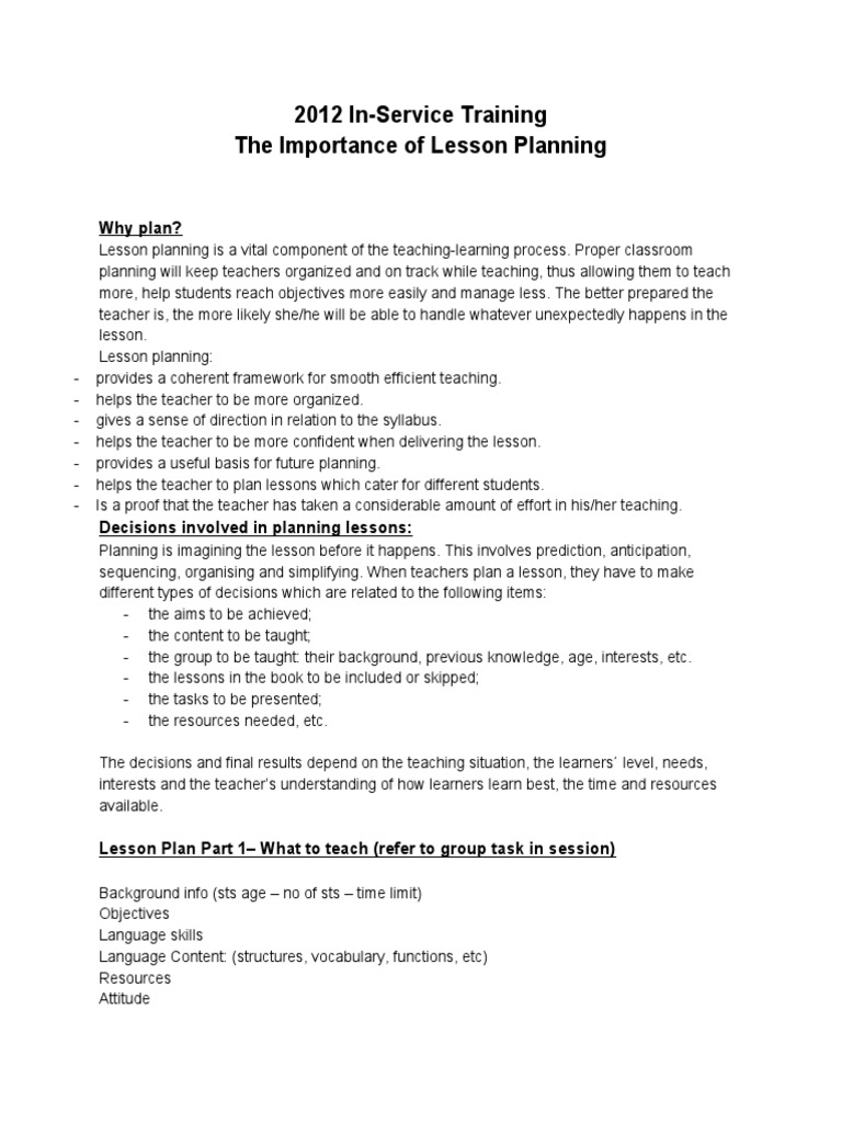 The Importance of Lesson Planning PDF | PDF | Teachers | Lesson Plan