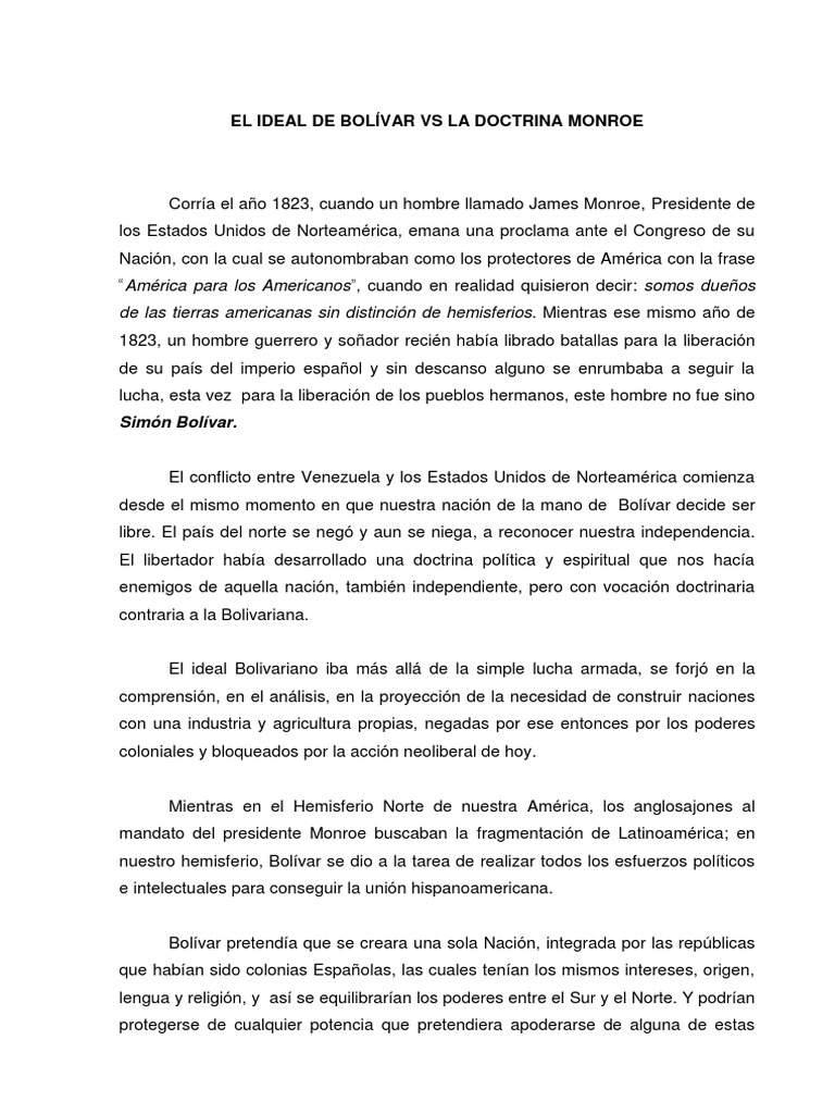 Monroismo Vs Bolivarianismo | PDF | Los Estados Unidos | Nación