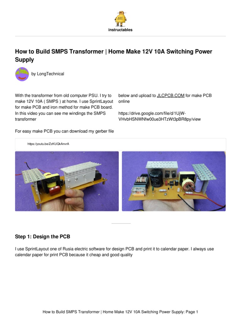 How To Build SMPS Transformer Home Make 12V 10A SW | PDF | Power Supply ...