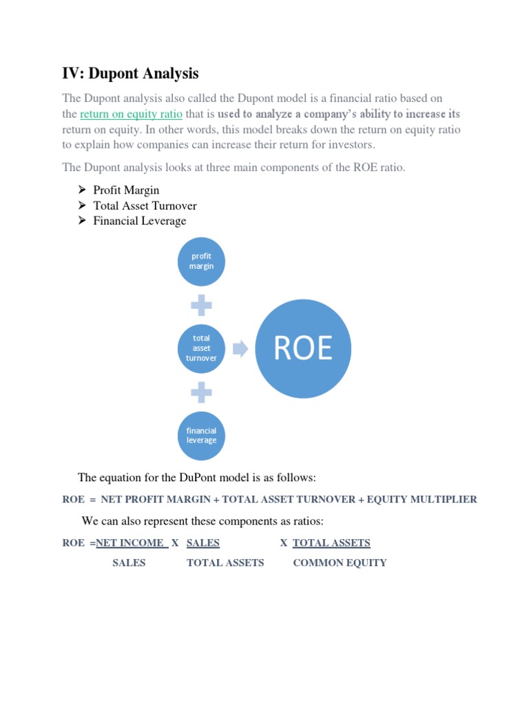 IV: Dupont Analysis: Return On Equity Ratio | PDF | Return On Equity ...