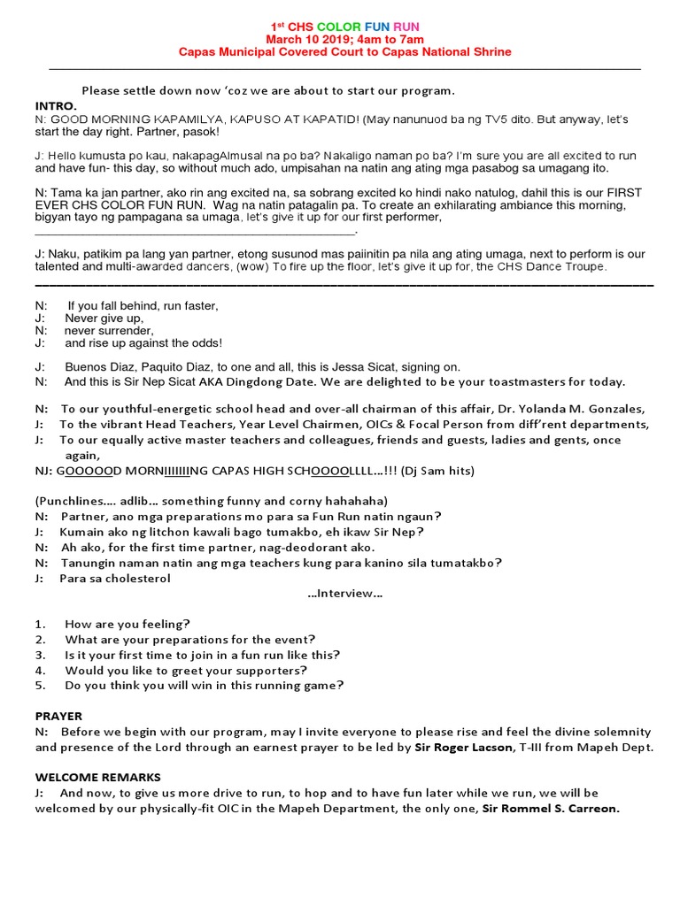 1st Chs Color Fun Run Script | PDF