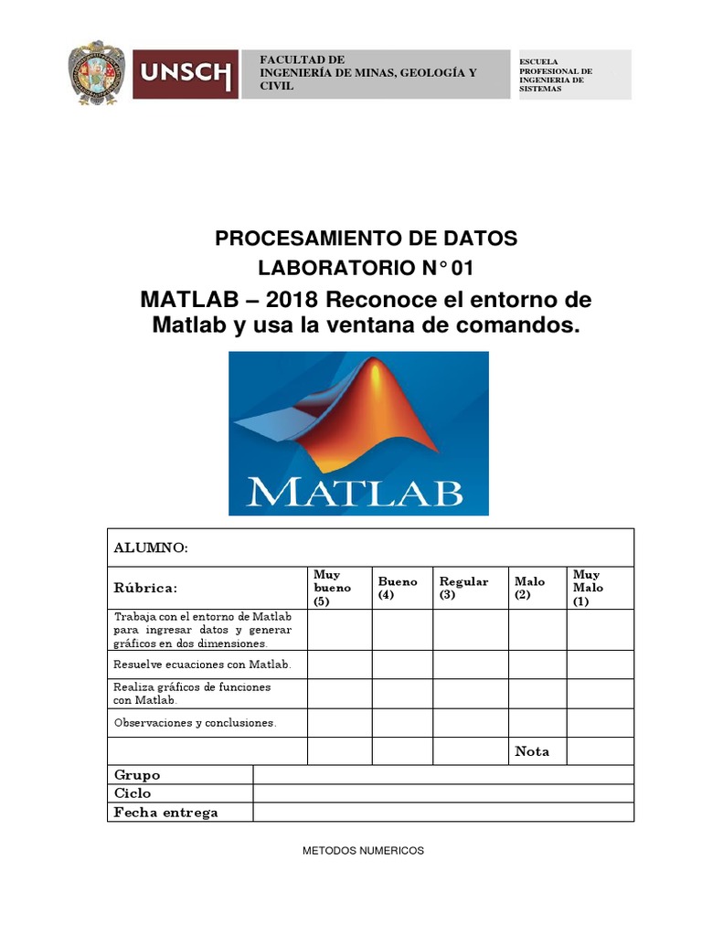 Laboratorio 01 - Metodos Numericos | PDF | Análisis numérico | Matlab