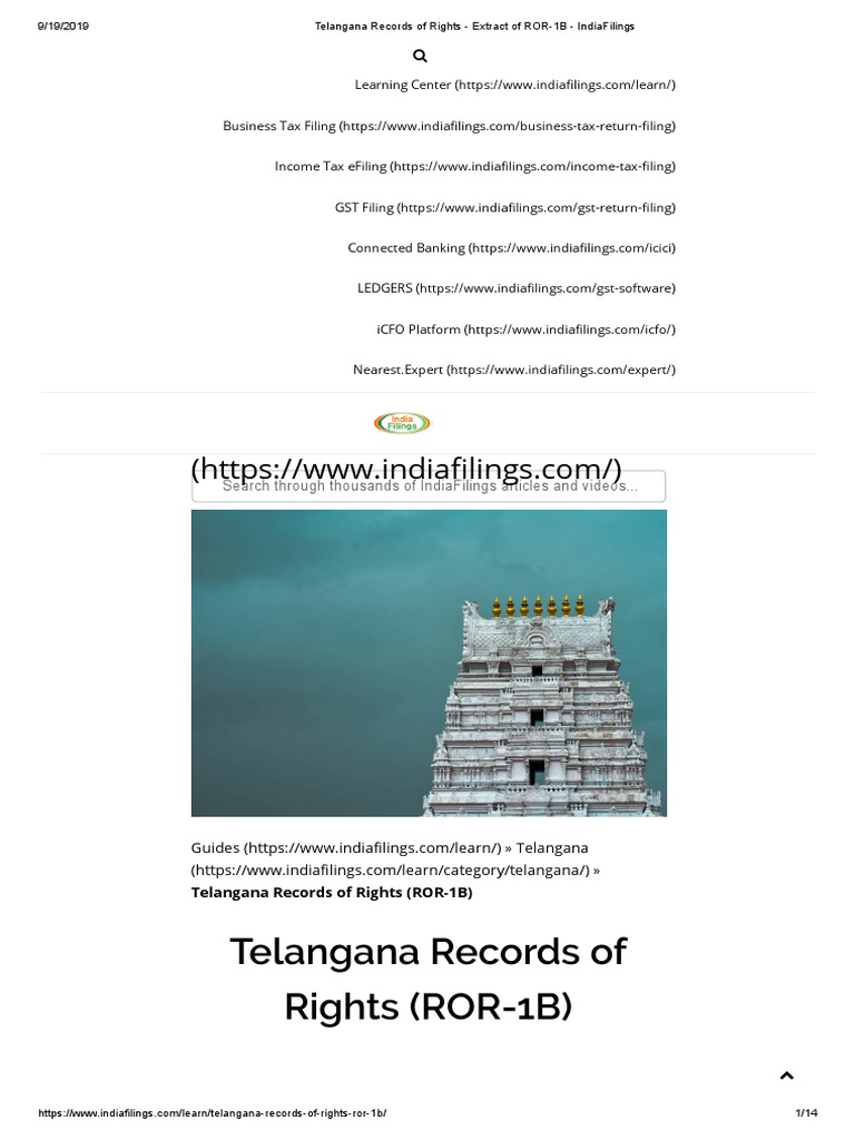 Telangana Records of Rights (Ror-1B) : Search Through Thousands of Indiafilings Articles and ...
