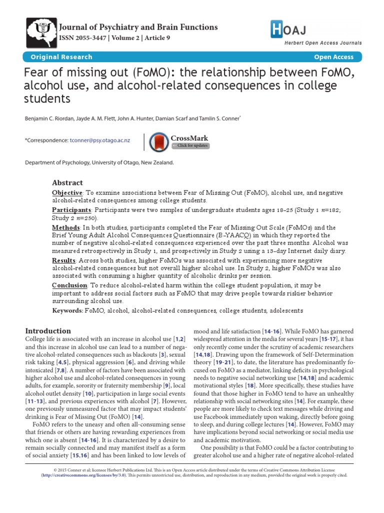 Fear of Missing Out (Fomo) : The Relationship Between Fomo, Alcohol Use ...