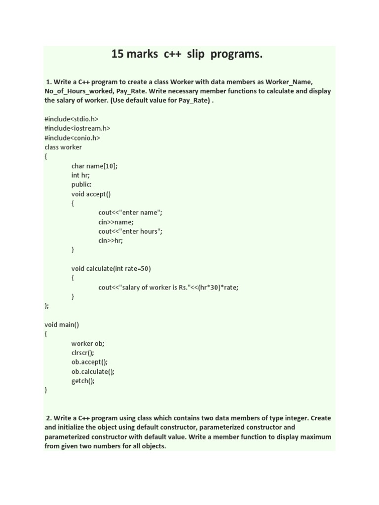 CPP Practical Slip Programs With Answers | PDF | Area | Method ... CPP Practical Slip Programs With Answers | PDF | Area | Method ...