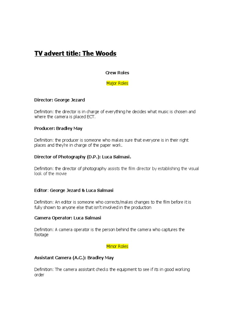 7 Crew Roles George J Luca S Bradley M Emmanuel A George H 1 | PDF