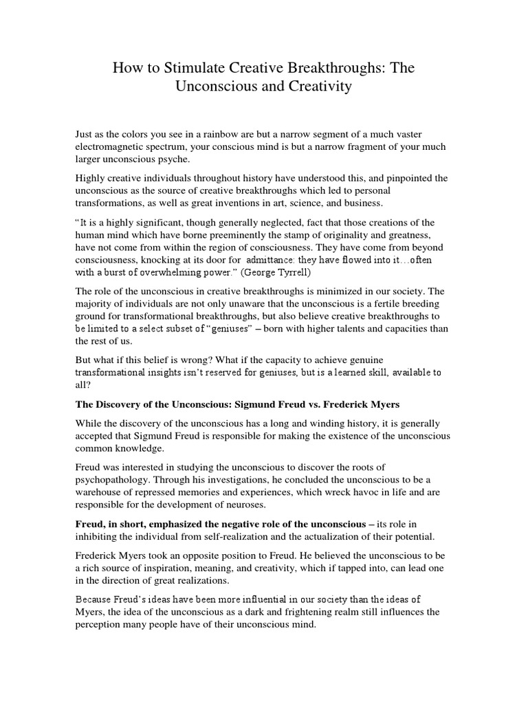 How To Stimulate Creative Breakthroughs | PDF | Self Actualization | Unconscious Mind