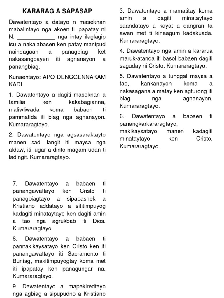 Kararag A Sapasap | PDF