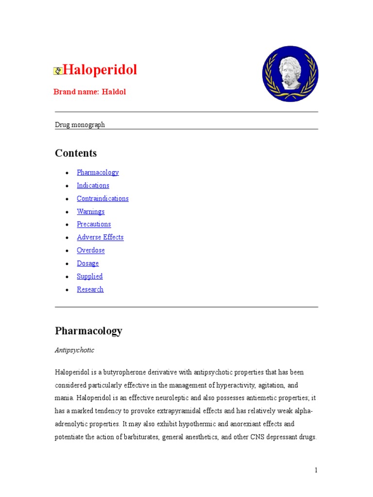 Haloperidol: Brand Name: Haldol | PDF | Antipsychotic | Dose (Biochemistry)