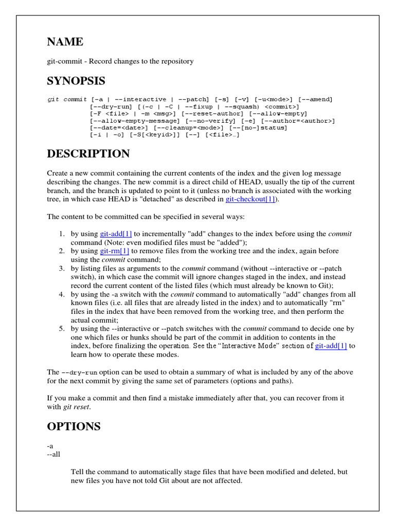 Git-Checkout (1) : Git Commit (-A - Interactive - Patch) (-S) (-V) (-U ...