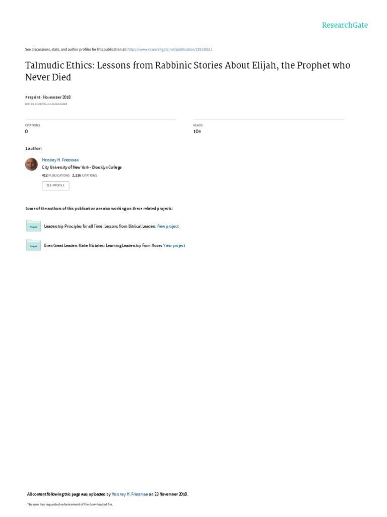 Talmudic Ethics: Lessons From Rabbinic Stories About Elijah, The ...