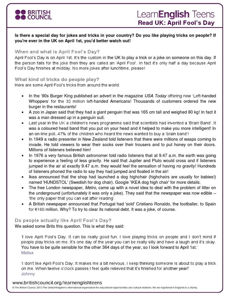 April Fools Day-Text 0 PDF | PDF | General Fiction