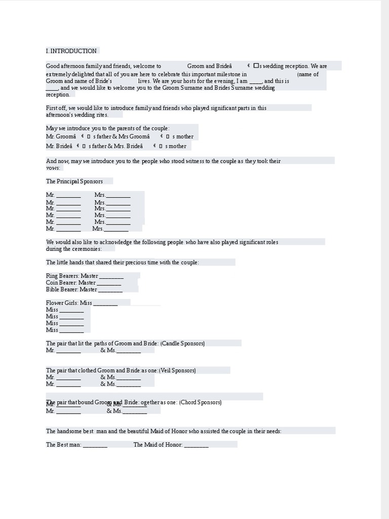 Emcee Script | PDF | Wedding | Bride
