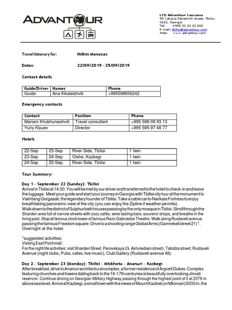 Advantour - Tour Confirmation | PDF | Winery | Georgia (Country)