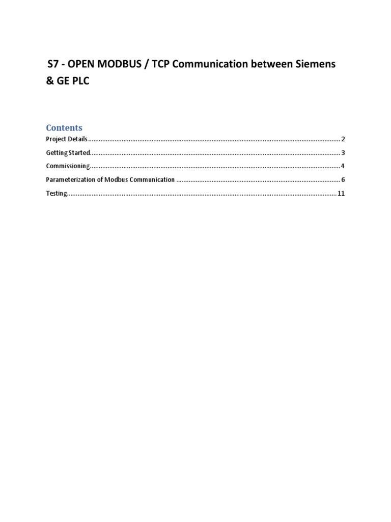 S7 - OPEN MODBUS - TCP Communication Between Siemens & GE PLC | PDF ...