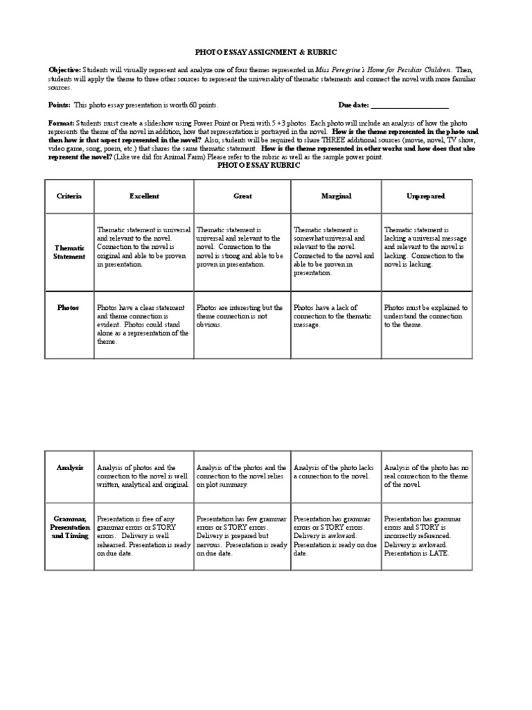 Photo Essay Rubric | PDF | Essays | Rubric (Academic)
