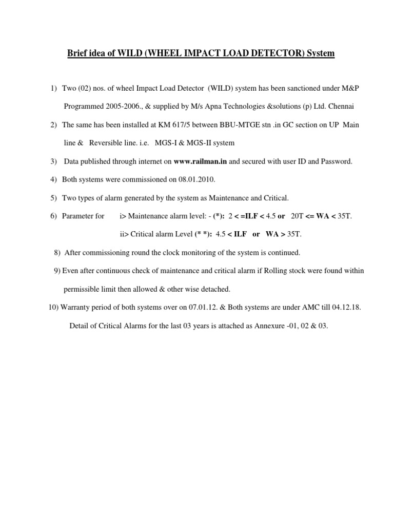 Brief Idea of Wild (Wheel Impact Load Detector) System | PDF