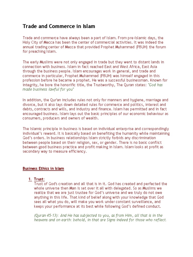 Trade and Commerce in Islam | PDF | God In Islam | Interest