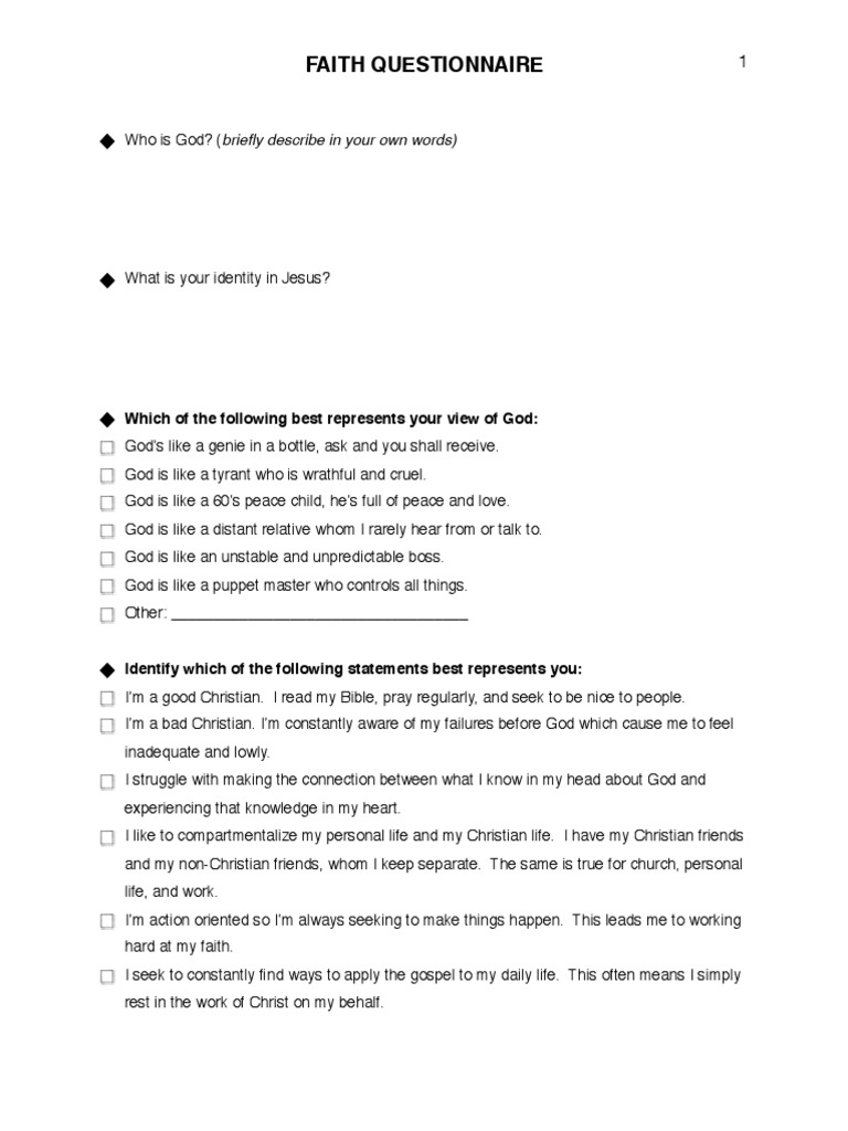 Faith Questionnaire: Which of The Following Best Represents Your View ...