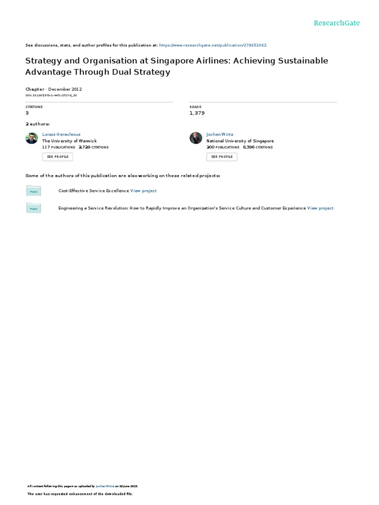 Strategy and Organisation at Singapore Airlines: Achieving Sustainable ...