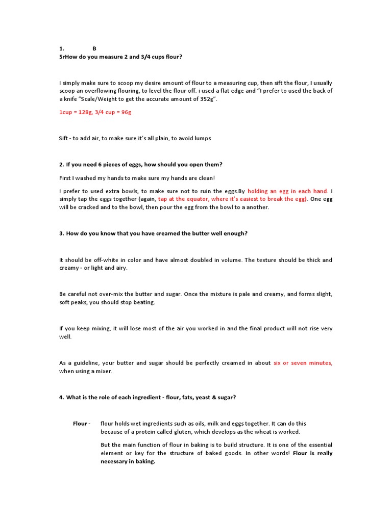 Questionnaire | PDF | Dough | Cakes