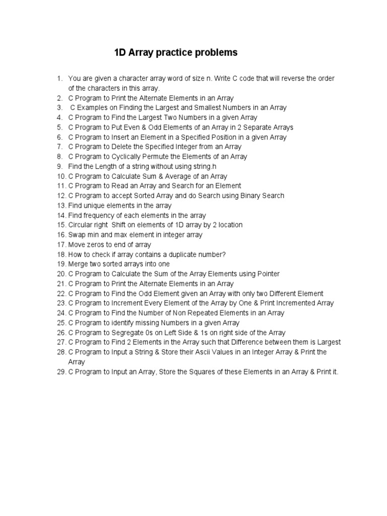 1d Array Practice Question Pdf