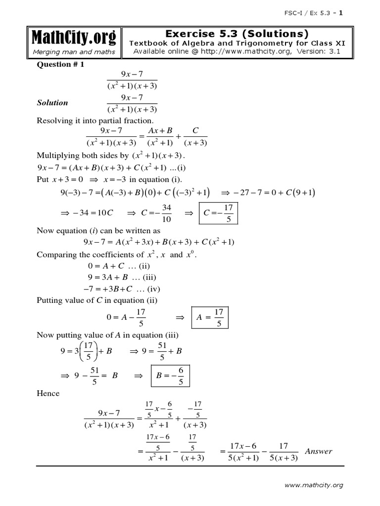 Ex 5 3 FSC Part1 Ver3 1 | PDF | Equations | Mathematical Analysis